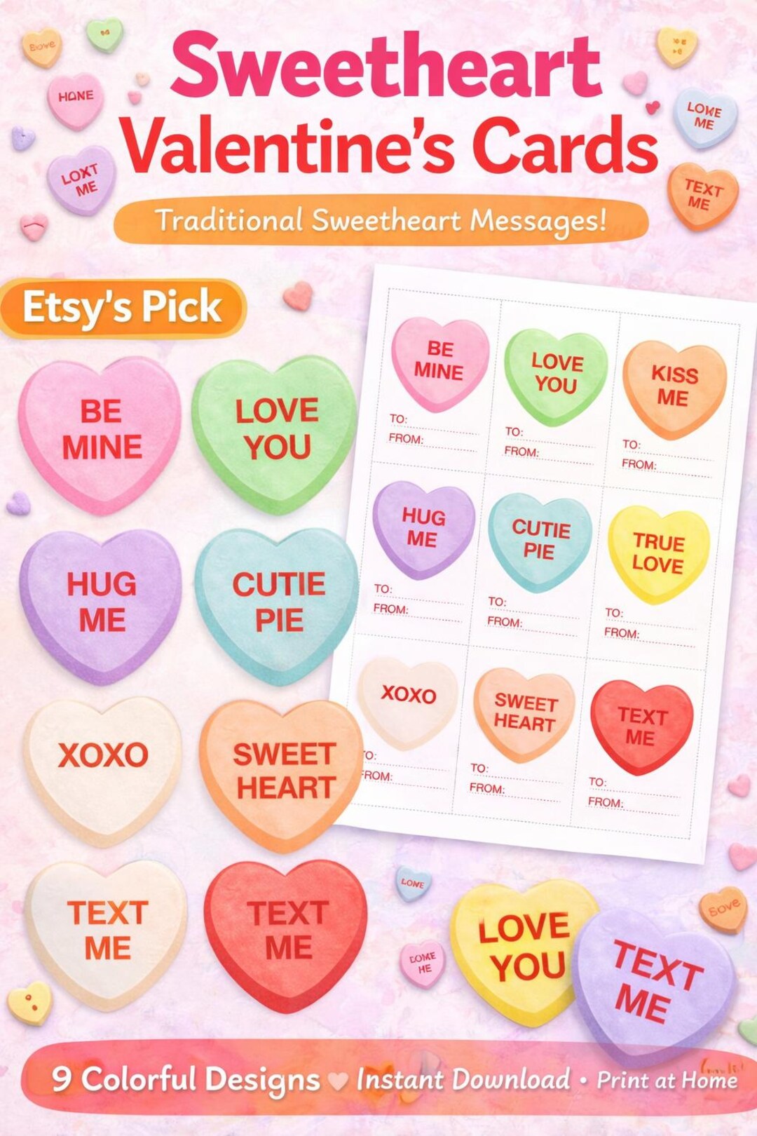 Candy Conversation Hearts Printable – Valentine's Day Cards, Digital ...