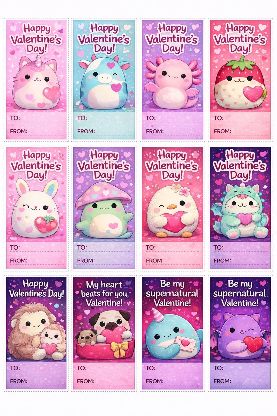 Hugs and Squishes Squishmallow Valentines, Printable Classroom ...
