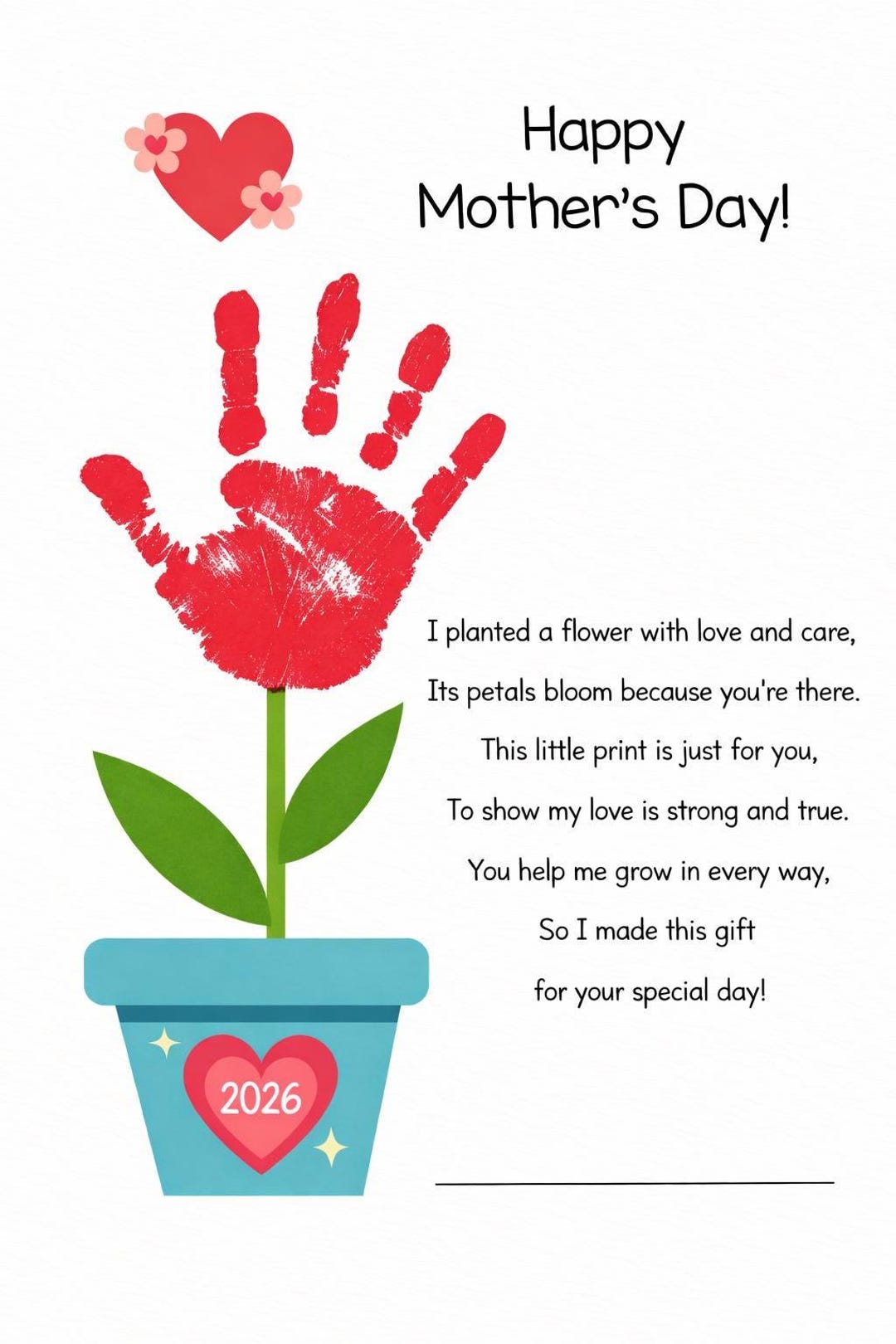 Mother's Day Handprint Craft Poem | Kids Flowerpot Keepsake (instant ...