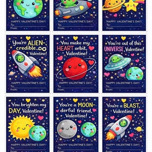 Printable Space Valentines Day Cards, Kids Classroom Valentines ...
