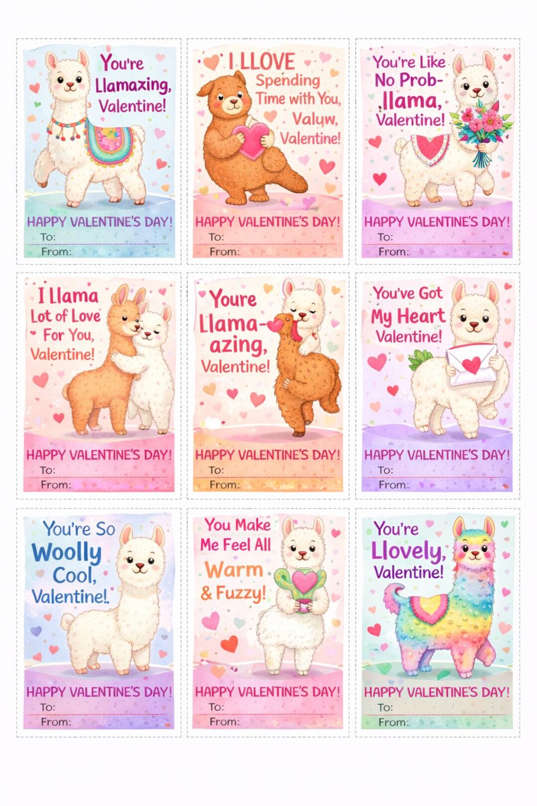 Llama Valentine, Printable Classroom Valentines, Kids School Valentines ...