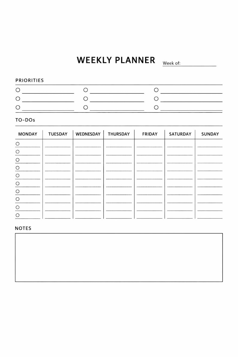 Minimalist Daily Weekly Planner Bundle: Black White Printable Schedule ...