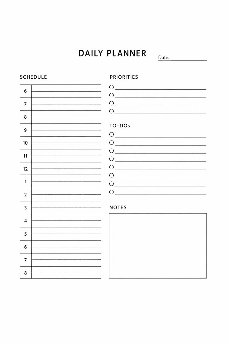 Minimalist Daily Weekly Planner Bundle: Black White Printable Schedule ...