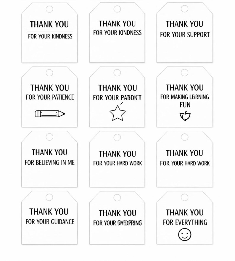 Printable Teacher Gift Tags • Minimalist Black White Appreciation ...