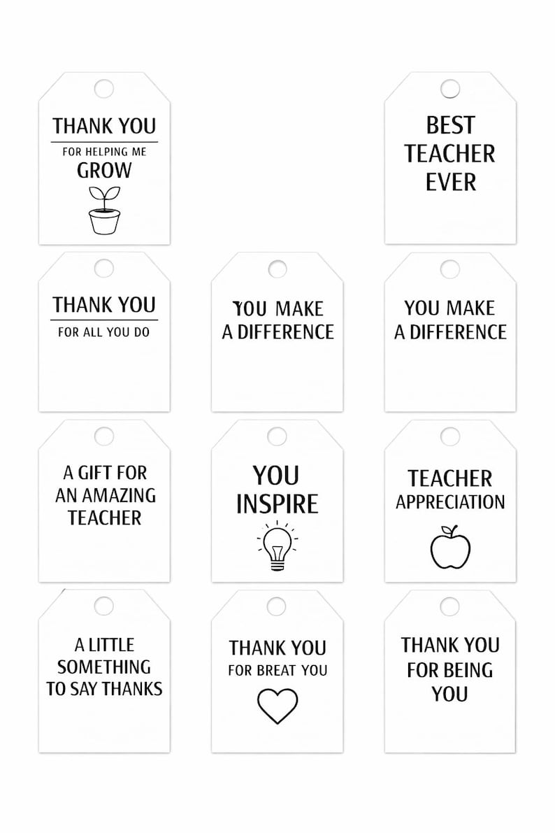 Printable Teacher Gift Tags • Minimalist Black White Appreciation ...
