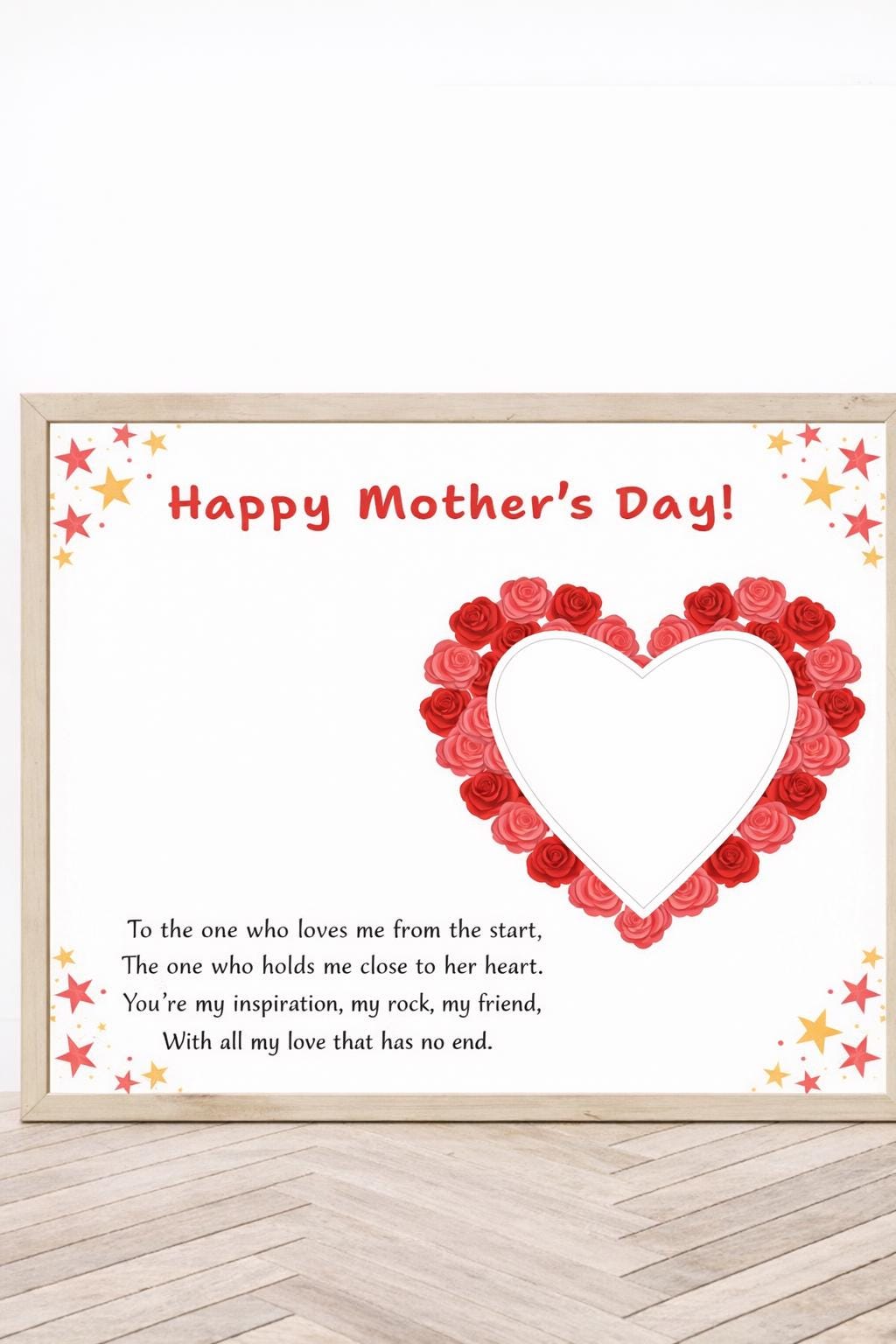 Floral Heart Mother's Day Poem Card • Rose Art (instant Download) - Etsy