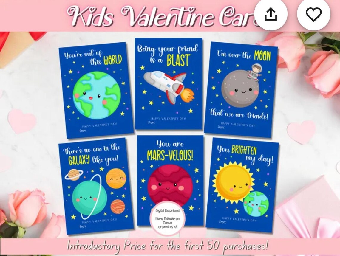 Printable Space Valentines Day Cards, Kids Classroom Valentines ...