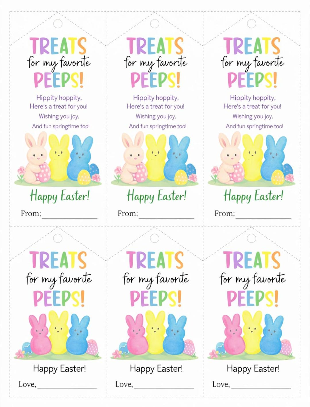 Easter Peeps Gift Tags – Printable Bunny Treat Favor Labels (instant ...