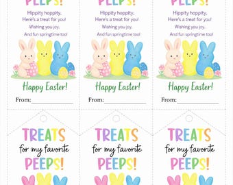 Easter Peeps Gift Tags – Printable Bunny Treat Favor Labels (instant ...
