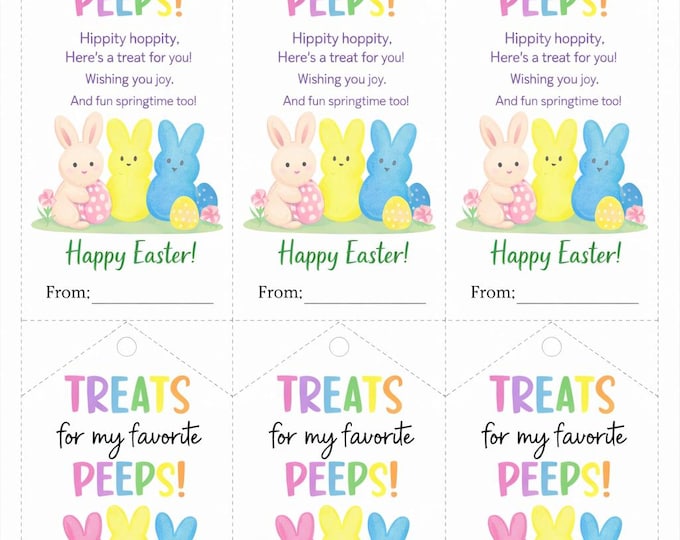 Easter Peeps Gift Tags – Printable Bunny Treat Favor Labels (instant ...