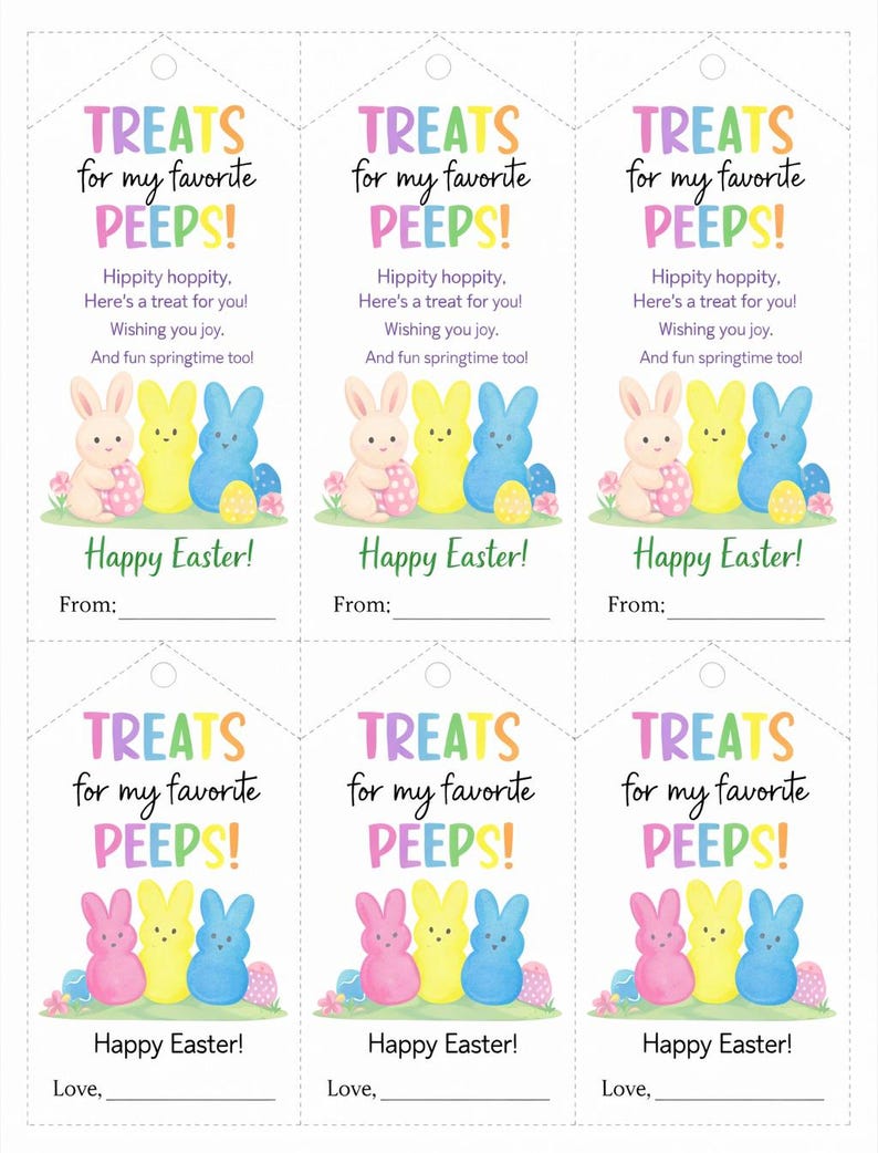 Easter Peeps Gift Tags – Printable Bunny Treat Favor Labels (instant ...