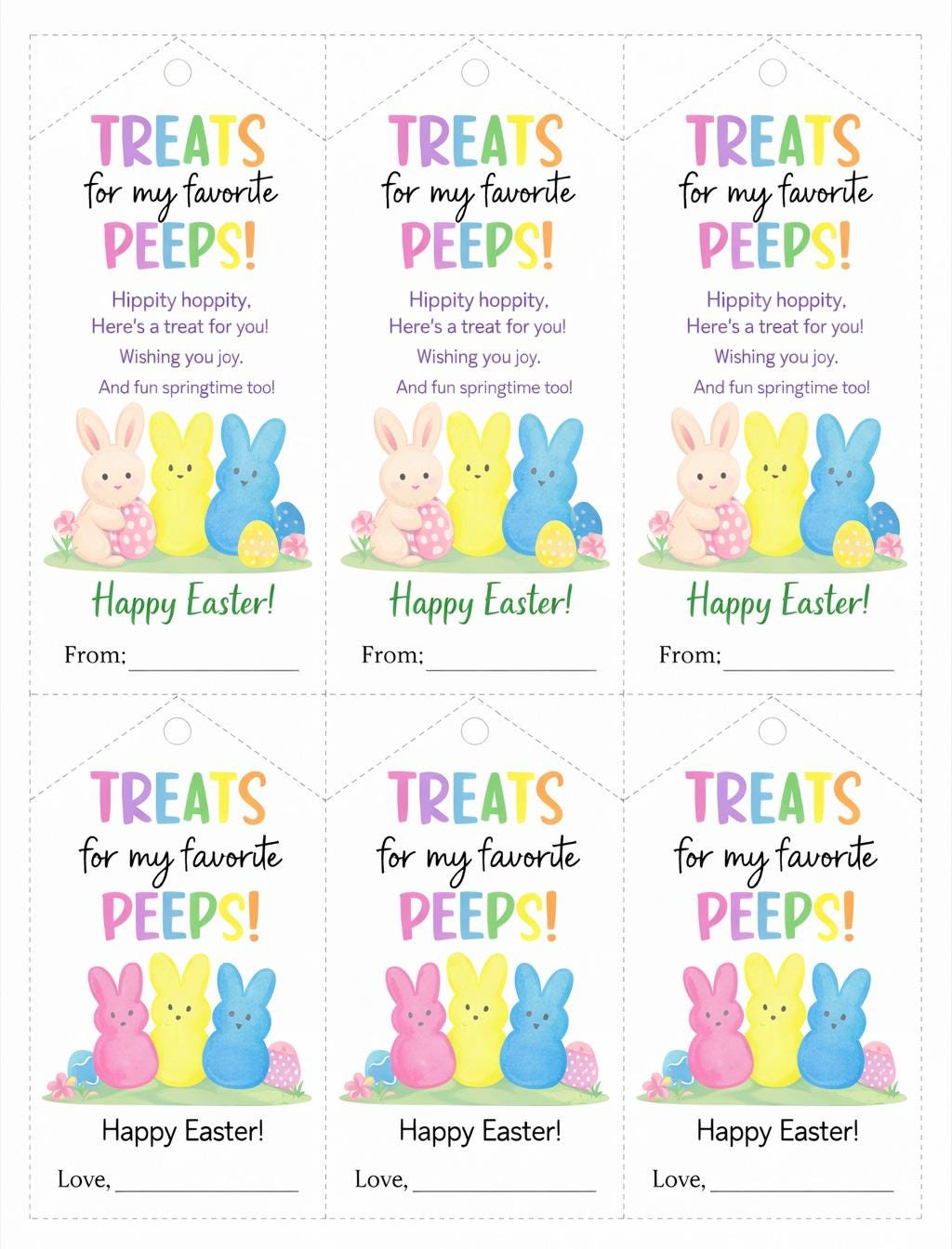 Easter Peeps Gift Tags – Printable Bunny Treat Favor Labels (instant ...