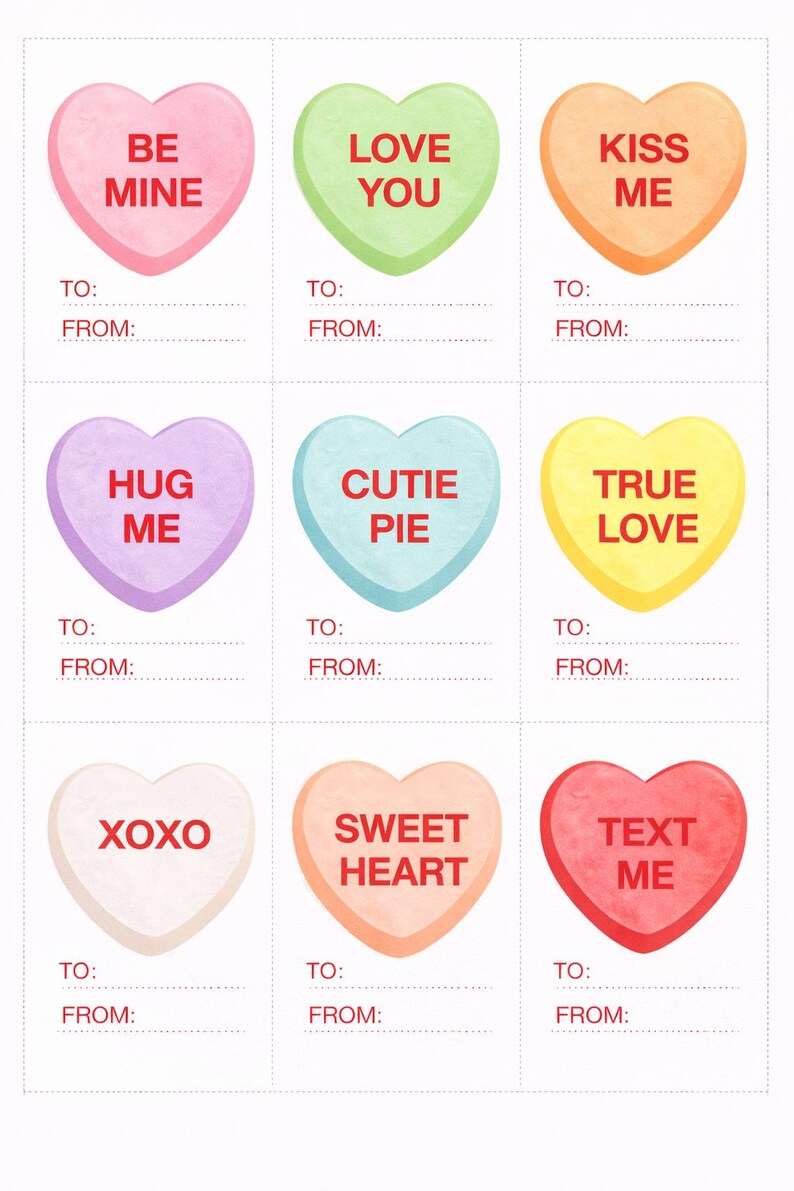 Candy Conversation Hearts Printable – Valentine's Day Cards, Digital ...