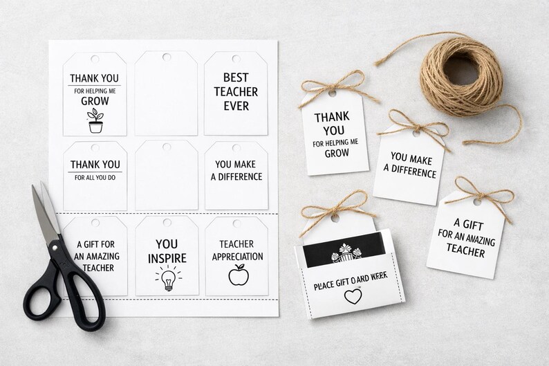 Printable Teacher Gift Tags • Minimalist Black White Appreciation ...