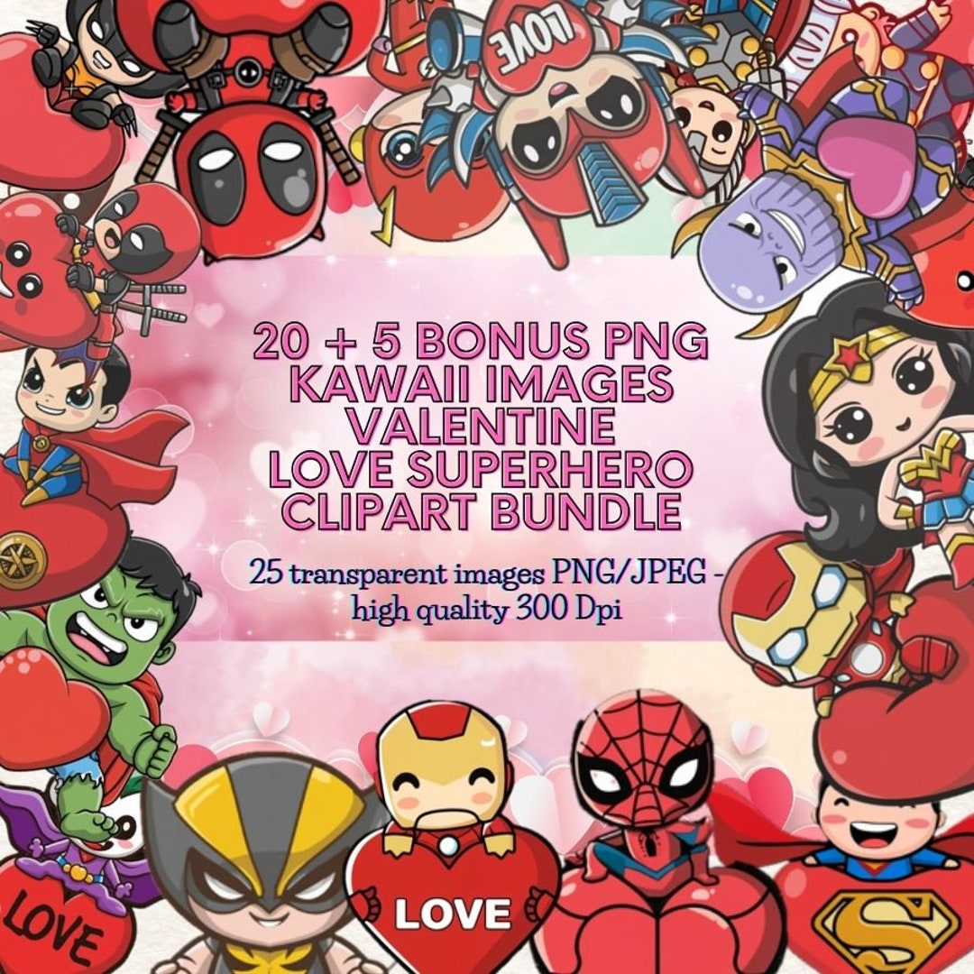 Superhero Valentines 25 PNG Clipart Bundle, Commercial Use Design ...