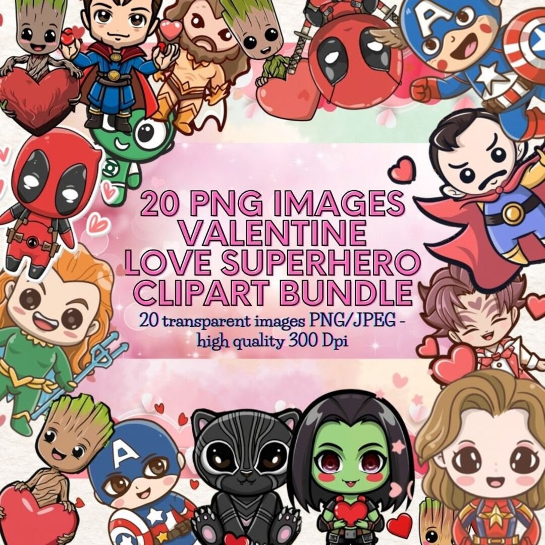 Superhero Valentines 20 PNG Clipart Bundle, Commercial Use Design ...