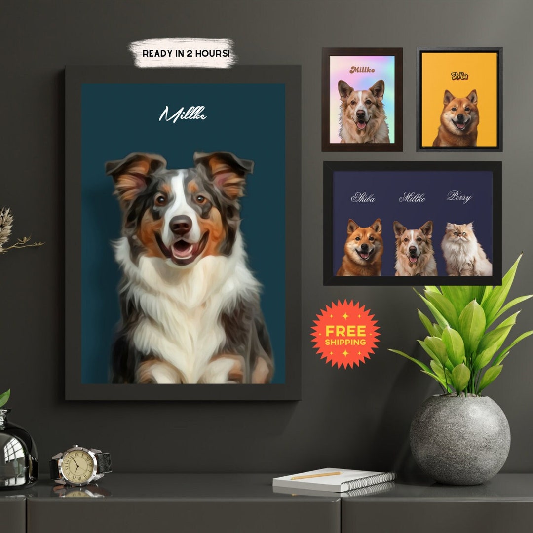 Custom Pet Portrait | Framed Dog Portrait | Digital Dog Art Pet Commission | Custom Dog Picture ...