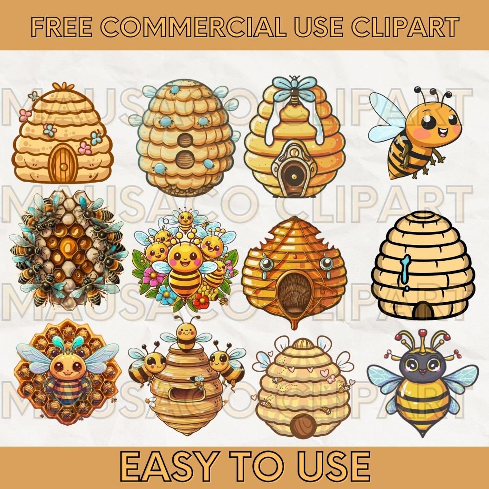 Beehive Clipart Bundle Digital, 64 Bees Clip Art, Honeybee Graphics ...