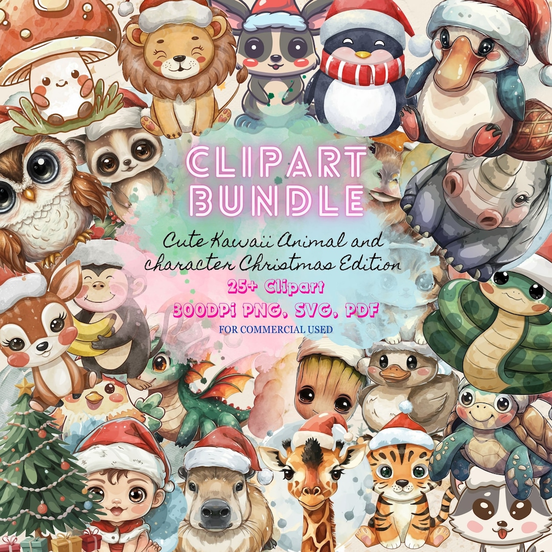 Kawaii Christmas Clipart Bundle | Digital Art Instant Download, 25 ...