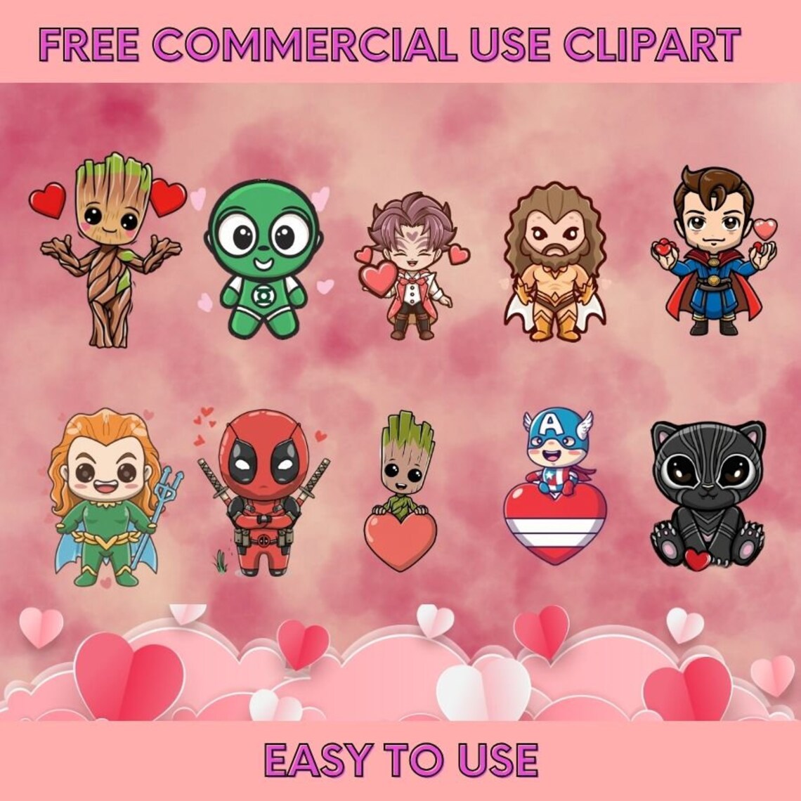 Superhero Valentines 20 PNG Clipart Bundle, Commercial Use Design ...
