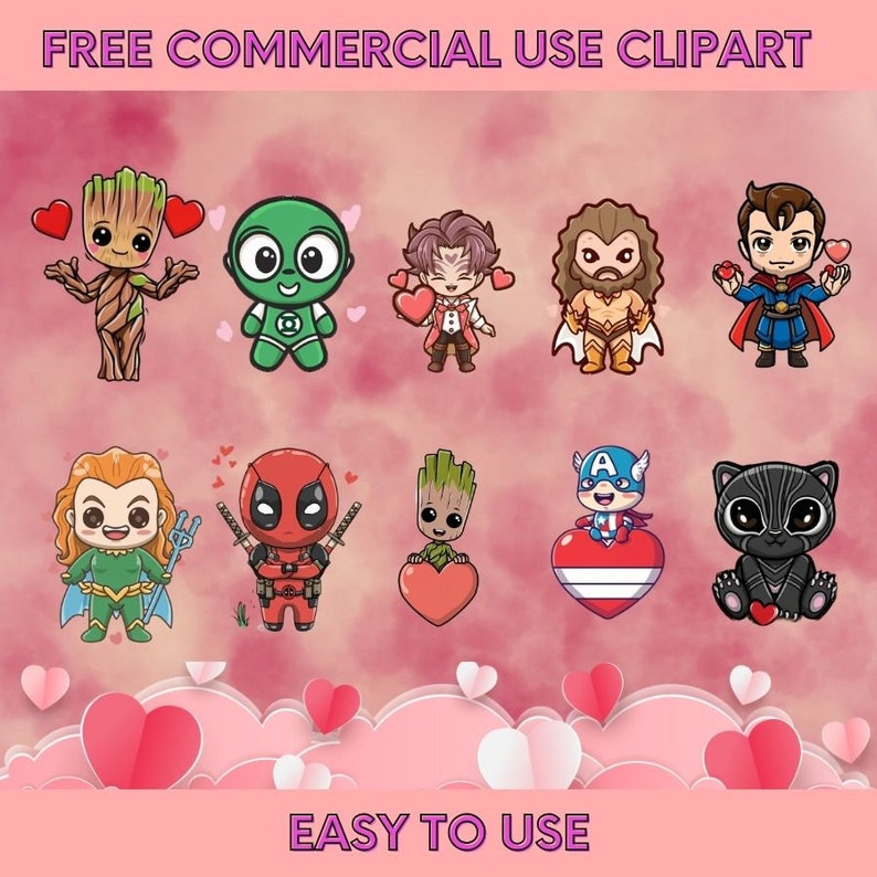Superhero Valentines 20 PNG Clipart Bundle, Commercial Use Design ...
