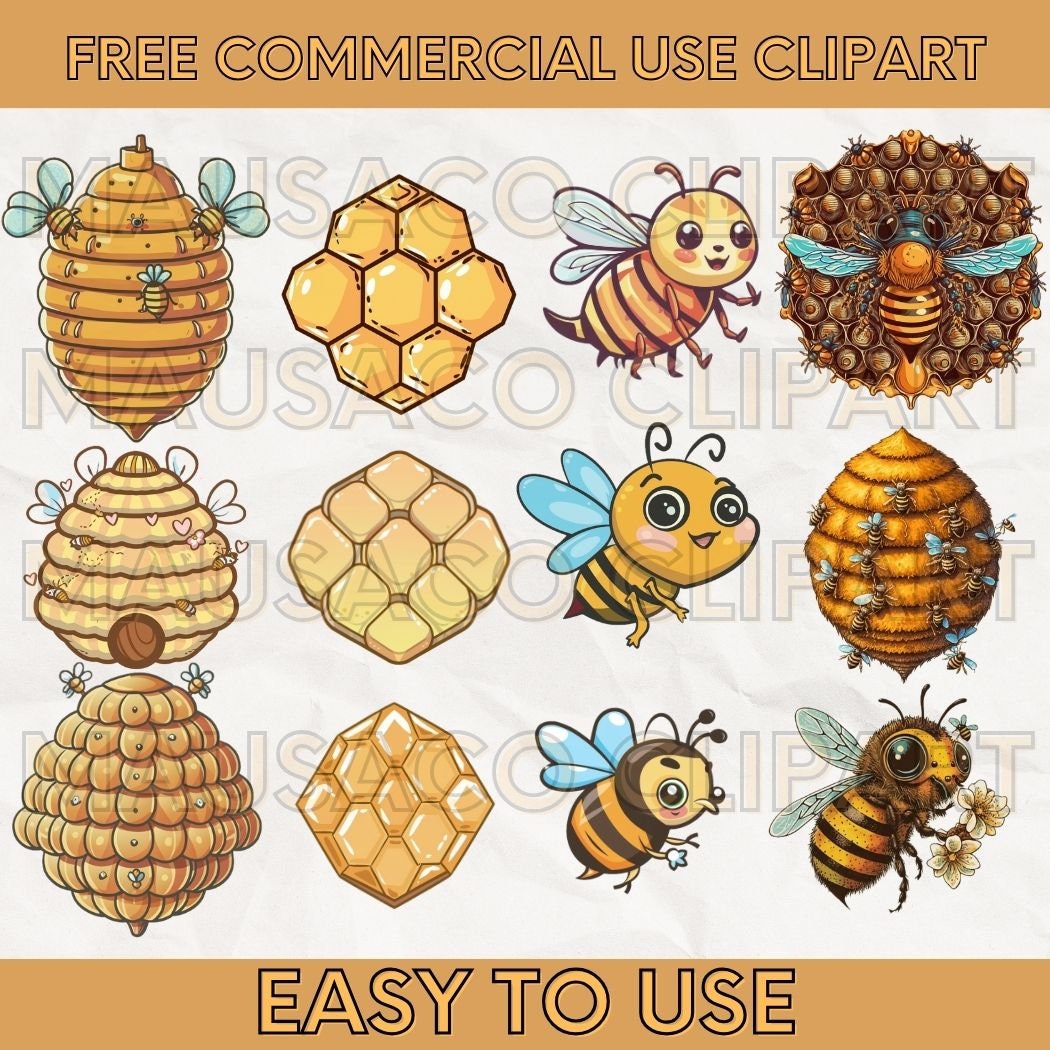 Beehive Clipart Bundle Digital, 64 Bee Clipart, Digital Download, Bees ...