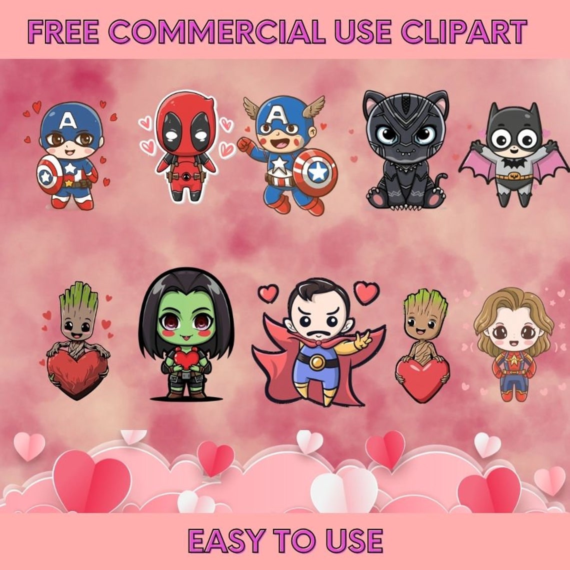 Superhero Valentines 20 PNG Clipart Bundle, Commercial Use Design ...