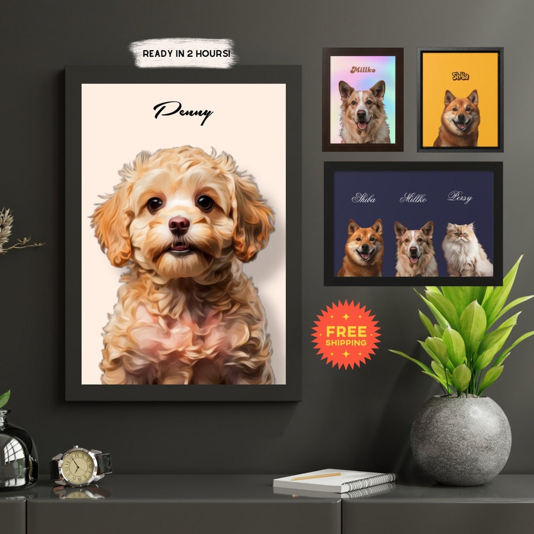 Custom Pet Portrait | Framed Dog Portrait | Digital Dog Art Pet Gift ...