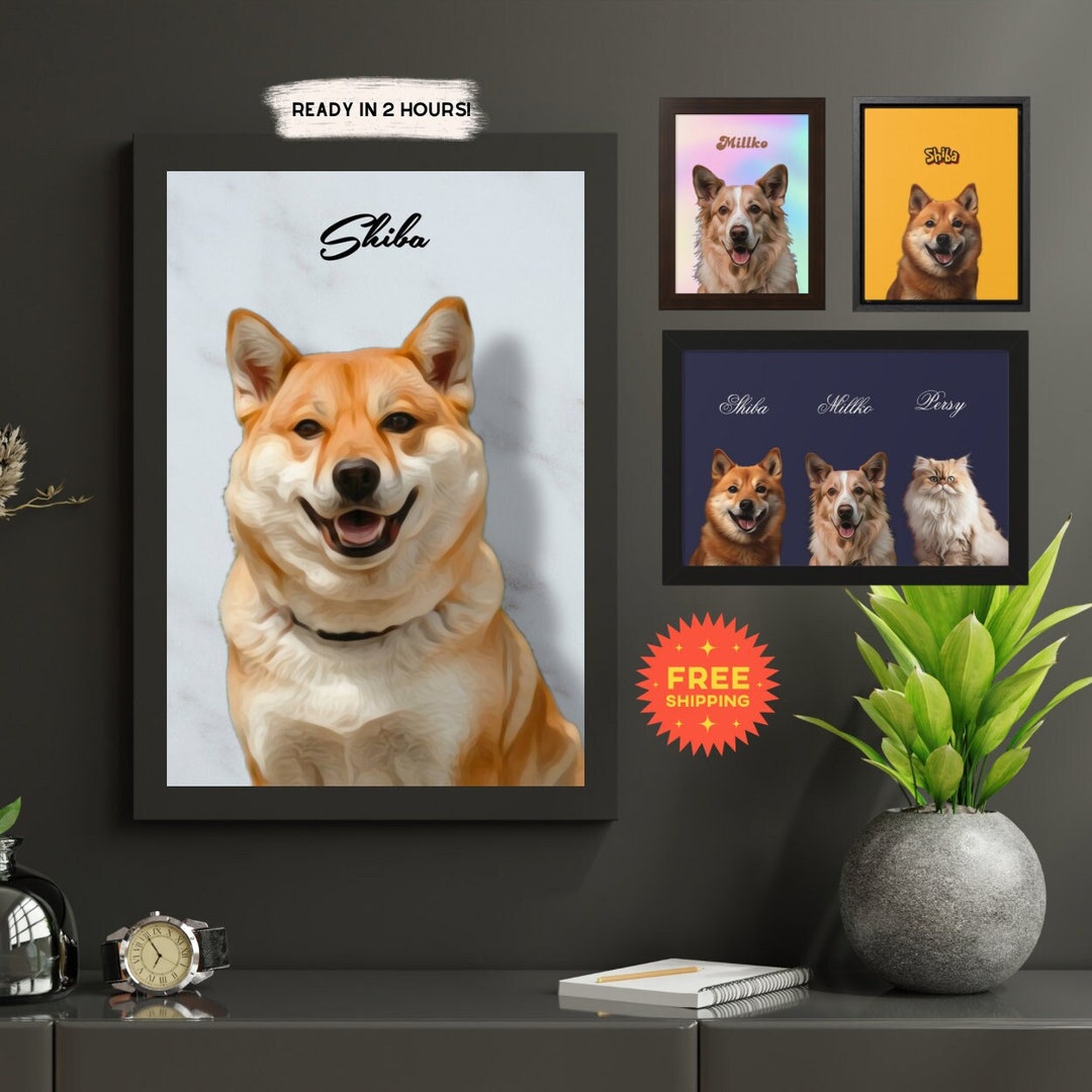 Custom Pet Portrait Using Pet Photo, Gift for Pet, Gift for Him, Gift ...