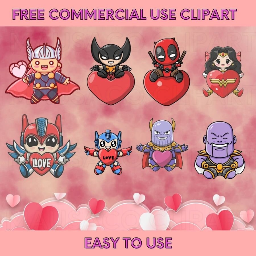 Superhero Valentines 25 PNG Clipart Bundle, Commercial Use Design ...