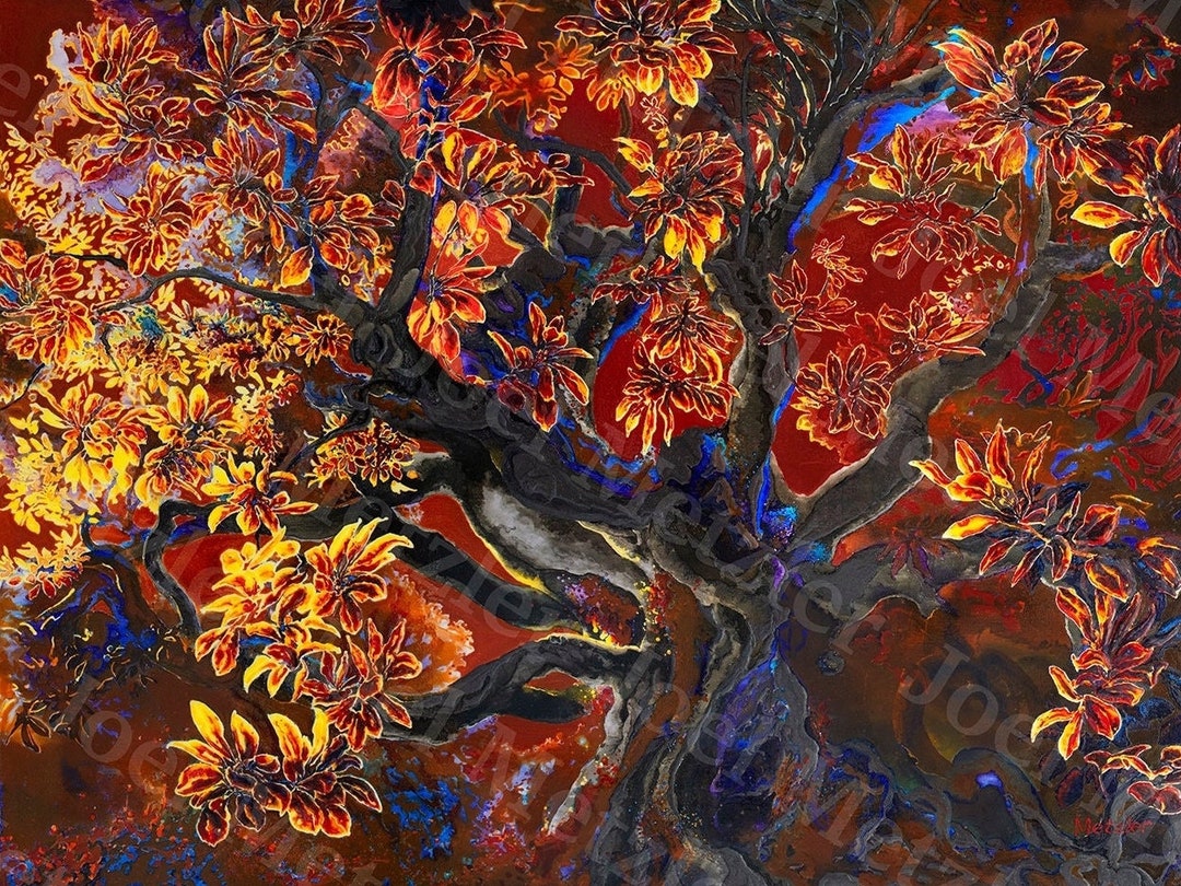 An Original Acrylic Fig Tree Painting on Canvas | Detailed Red Tree ...