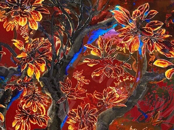 An Original Acrylic Fig Tree Painting on Canvas Detailed Red Tree With ...