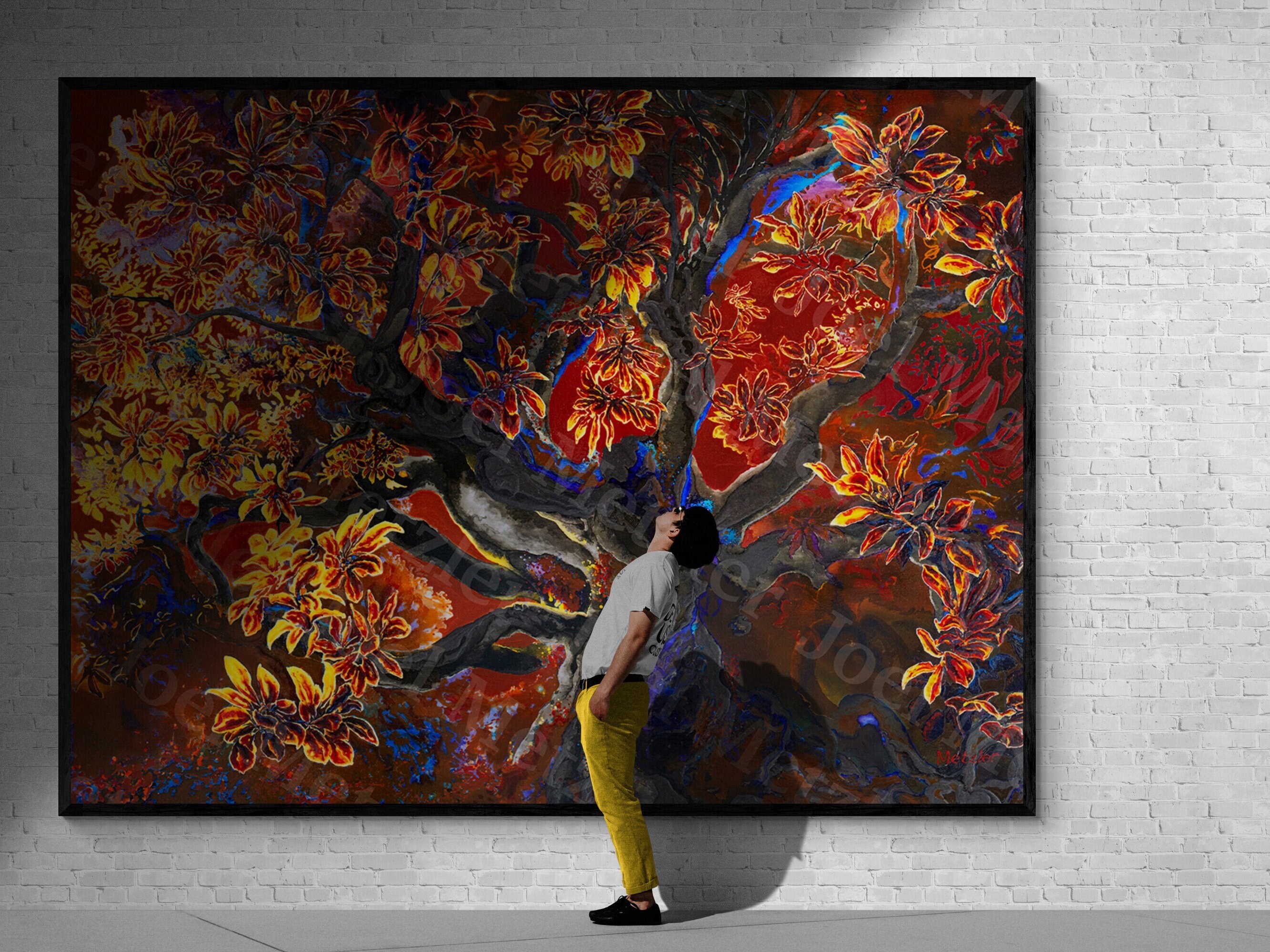 An Original Acrylic Fig Tree Painting on Canvas Detailed Red Tree With ...