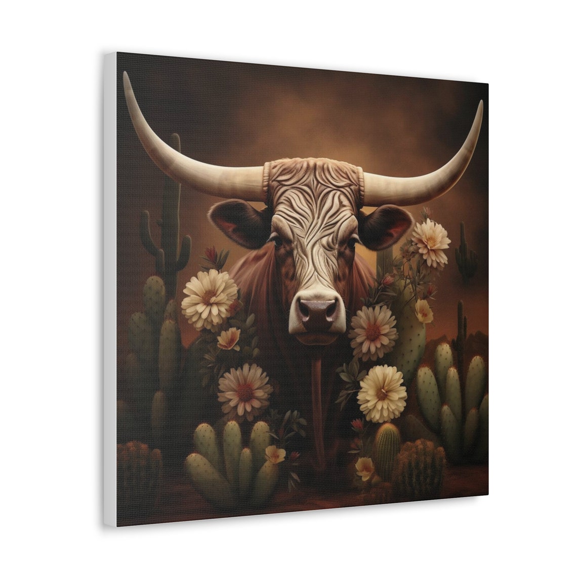 CANVAS AI ART, Cow, Cactus Flowers, Beautiful Southwestern Style. Home ...