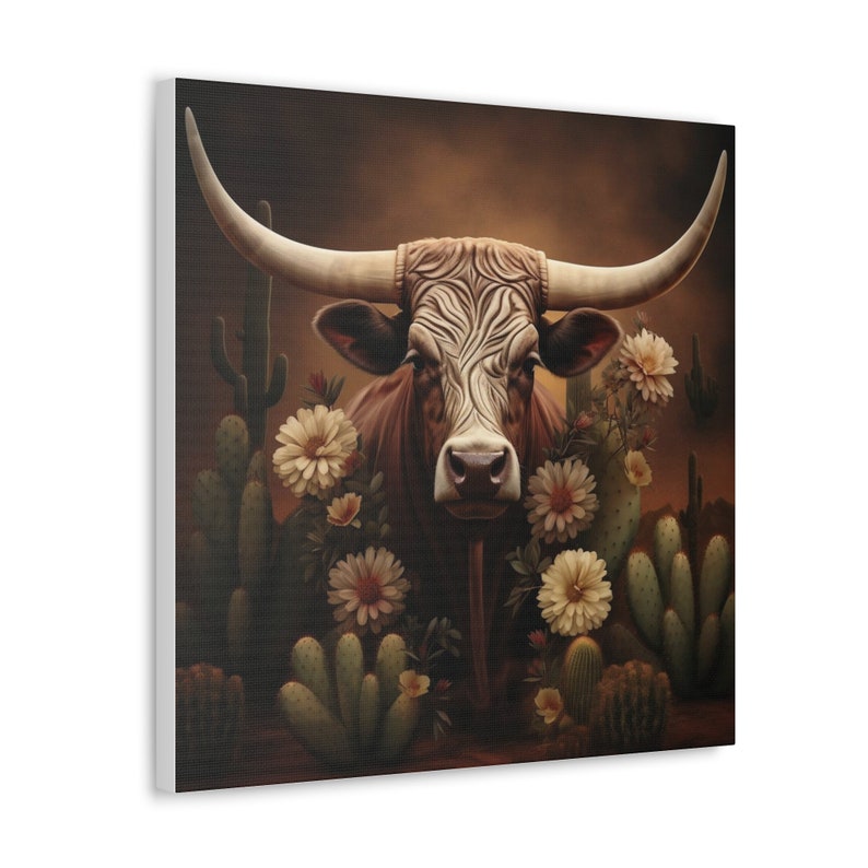 CANVAS AI ART, Cow, Cactus Flowers, Beautiful Southwestern Style. Home ...