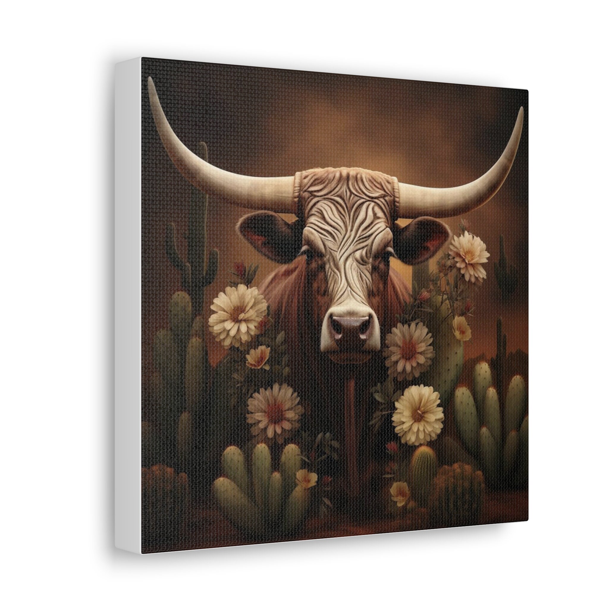 CANVAS AI ART, Cow, Cactus Flowers, Beautiful Southwestern Style. Home ...