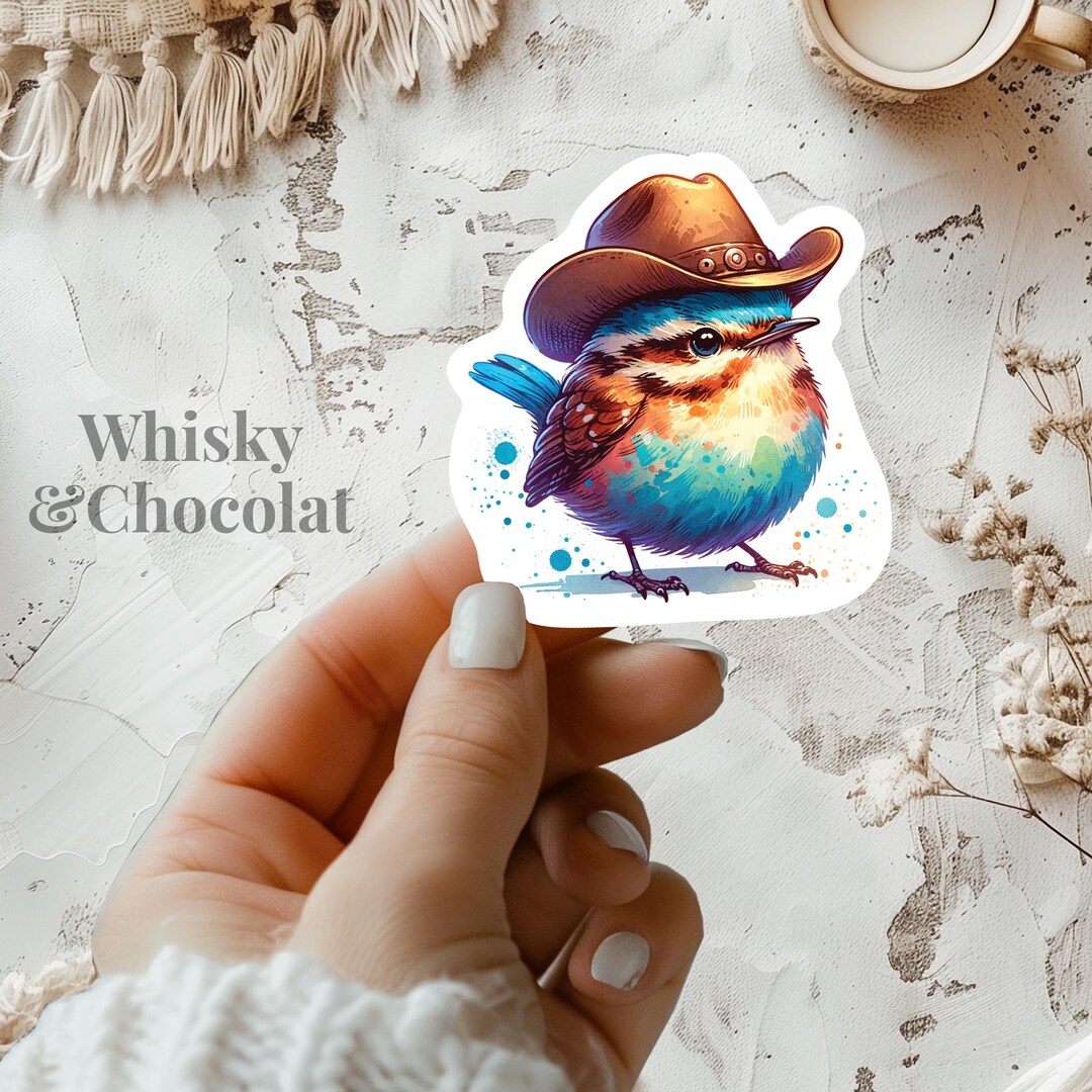 Cute Cowboy Wren Bird Sticker, Vinyl Stickers, Little Bird Sticker ...
