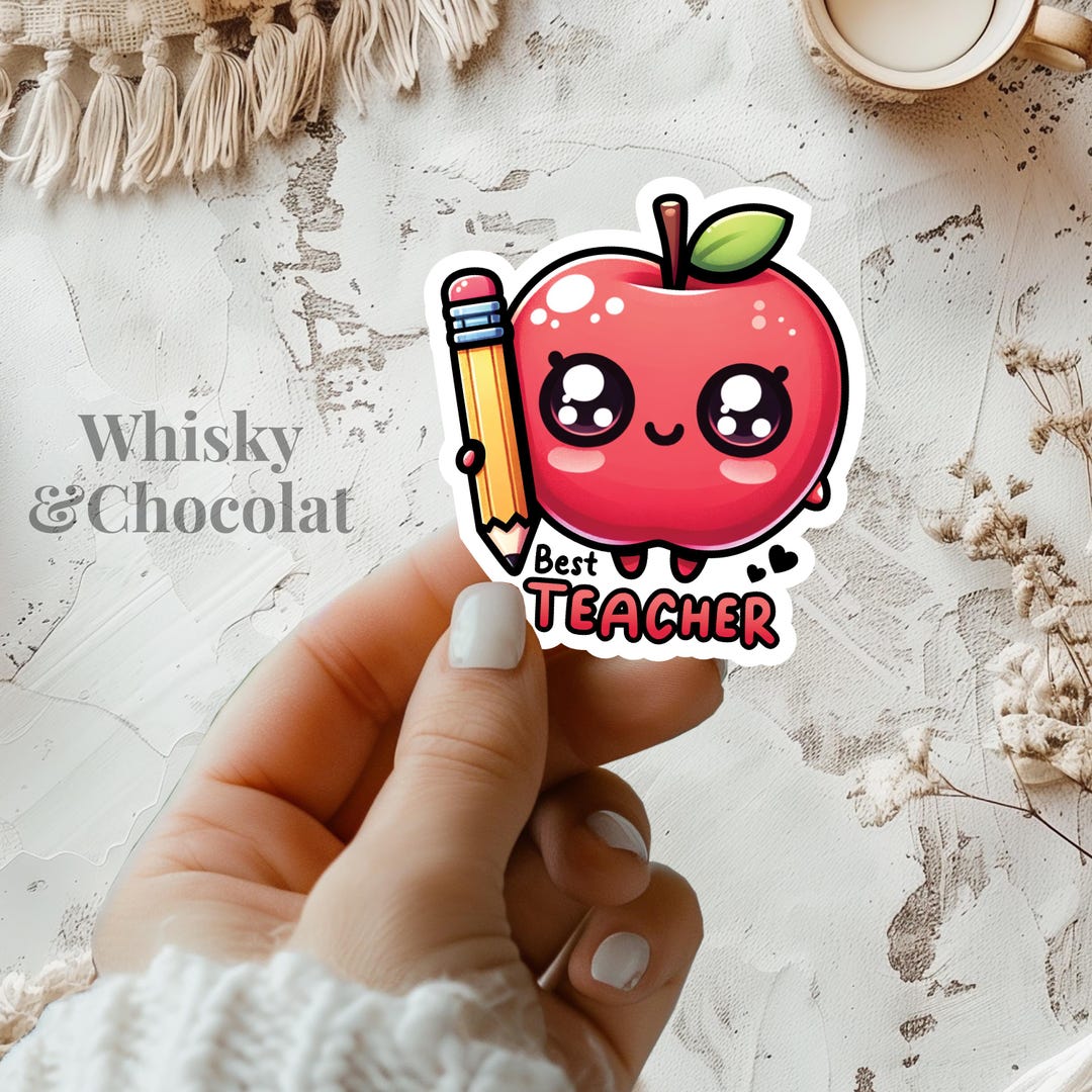 Best Teacher Red Apple Sticker, School Teacher Appreciation, Matte ...