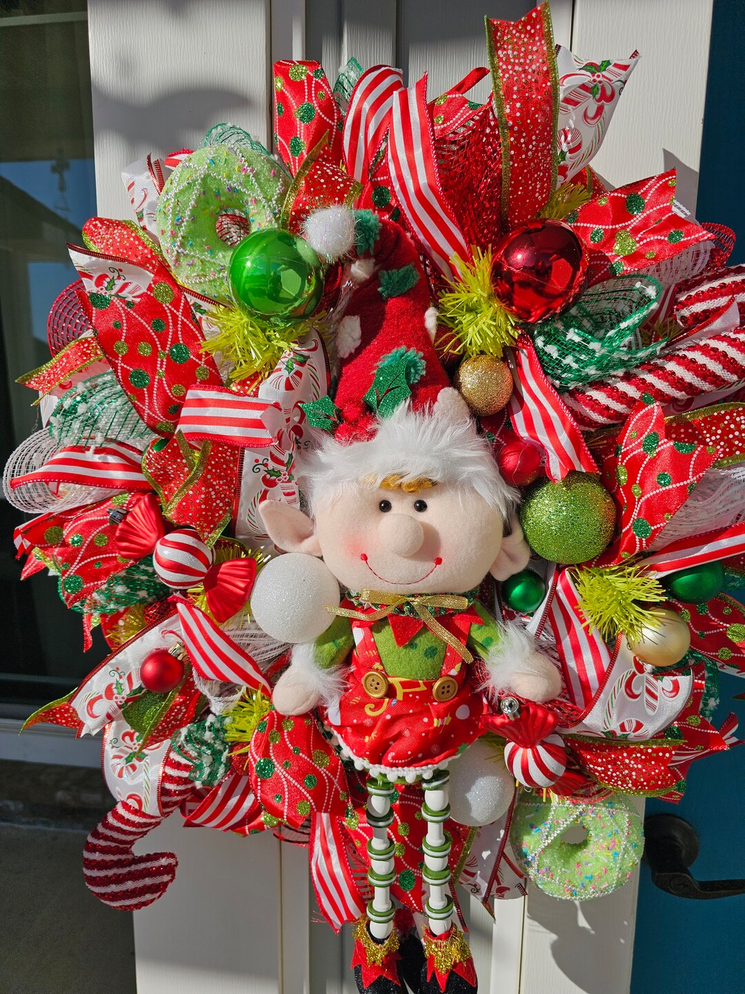 Christmas Elf Wreath, Winter Elf Wreath, Elf Front Door Wreath, Elf ...