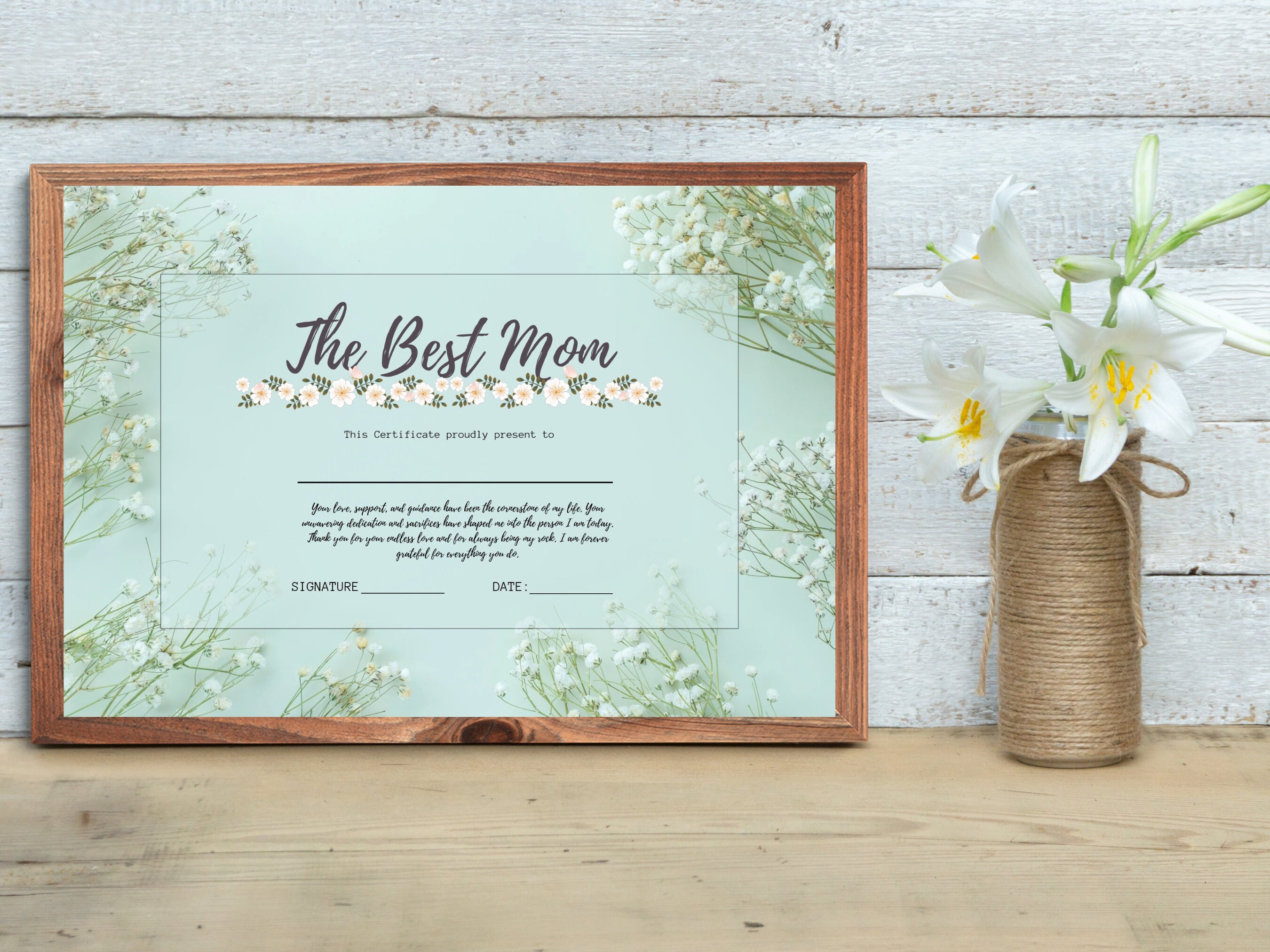 Mothers Day Certificate for Appreciation With Thank You Tag and ...