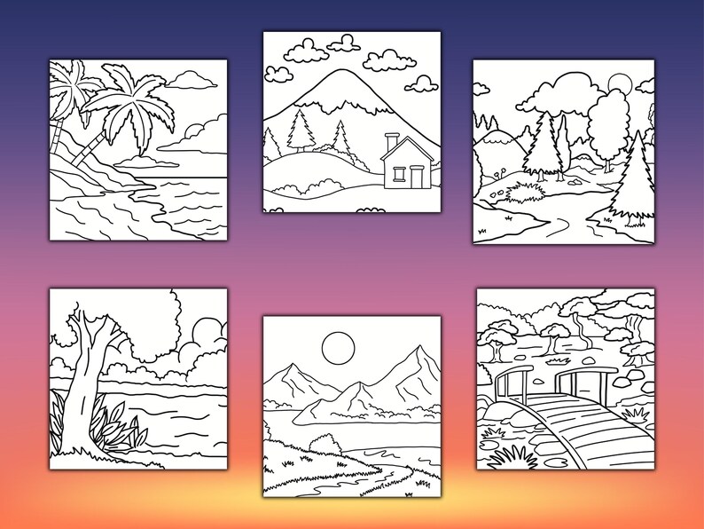 Serene Scenes - Coloring Book Bold and Easy Scenes Digital Coloring ...