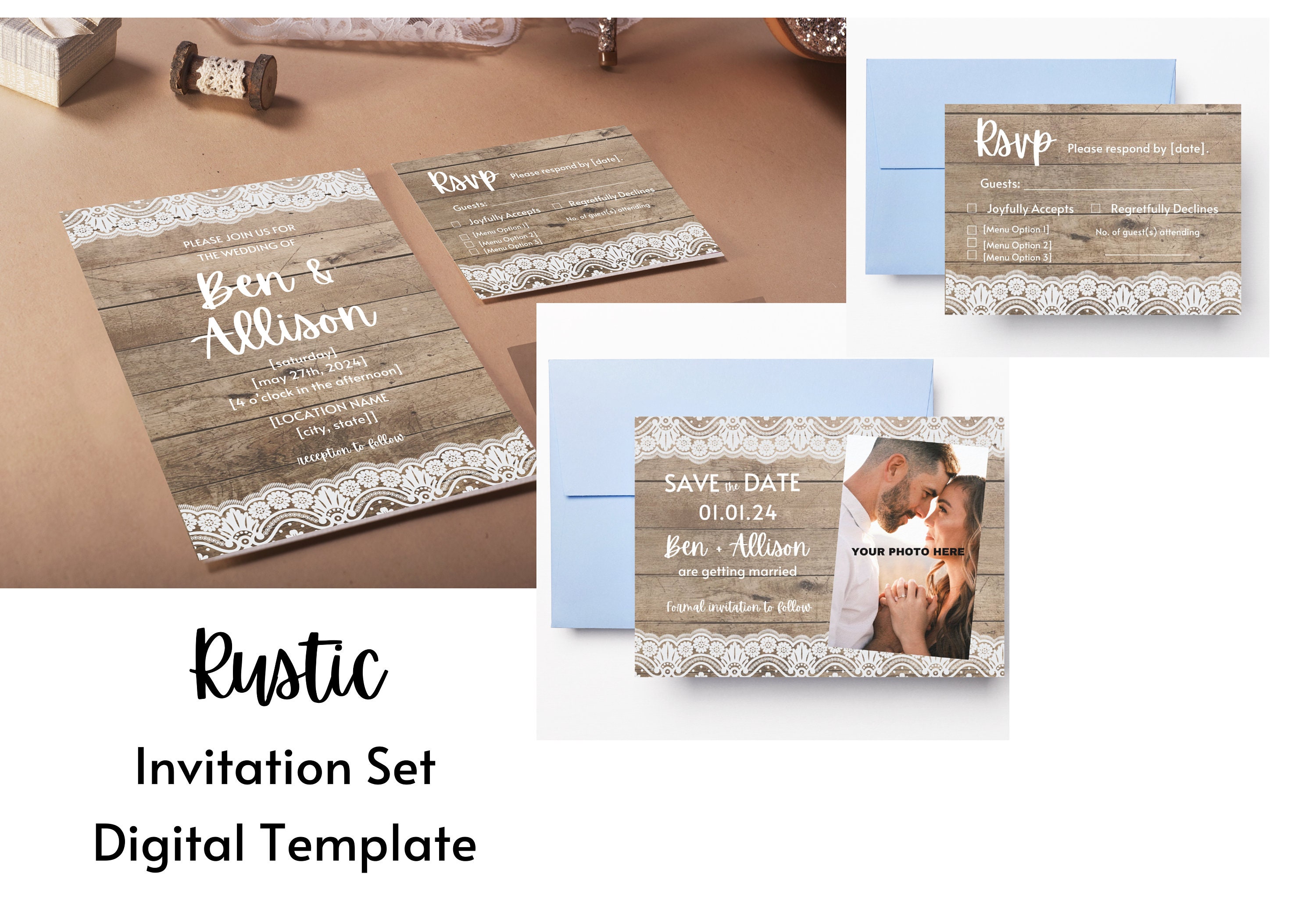 Rustic Country Wedding Invitation Canva Template Digital Download, Fill ...
