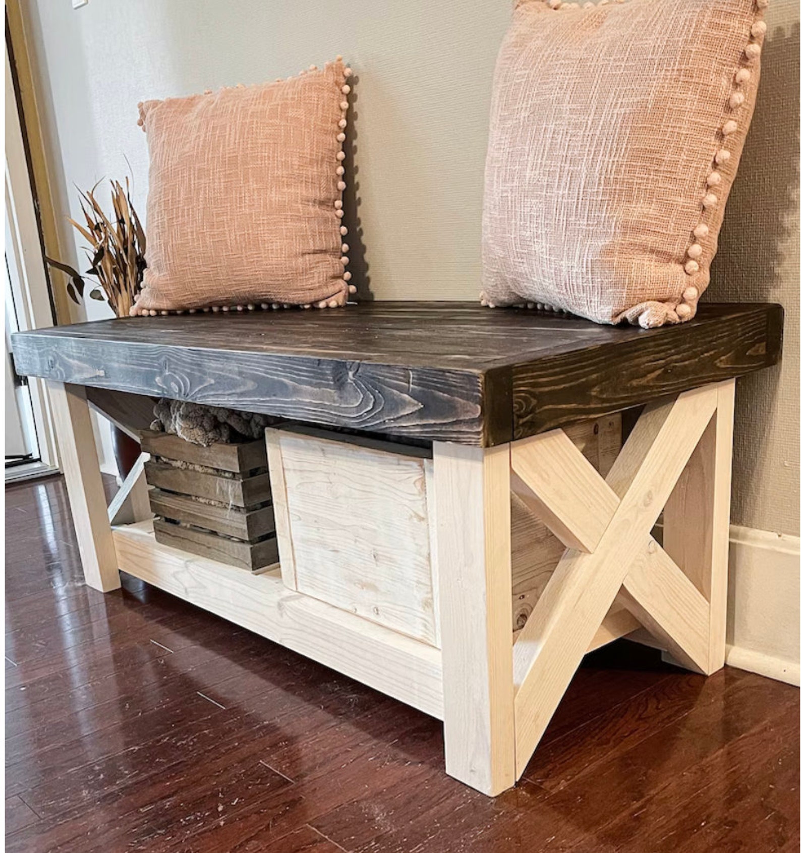 White Wash Farm-style Entry Bench. - Etsy