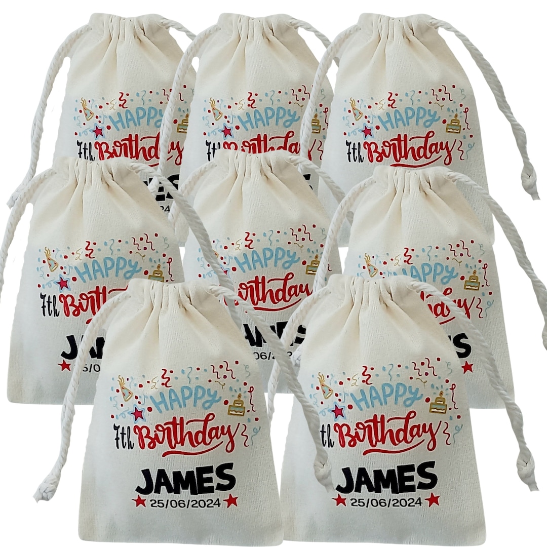 12 Personalized Gift Bags for Boys' Birthday, Custom Gift Party Pouch ...