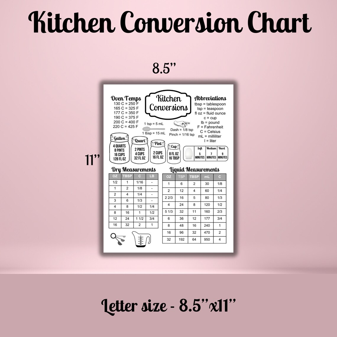 Kitchen Conversion Chart - Binder Insert - Etsy