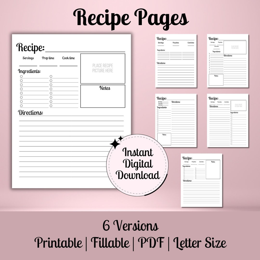 Blank Printable Recipe Cards - Recipe Binder Inserts - Etsy