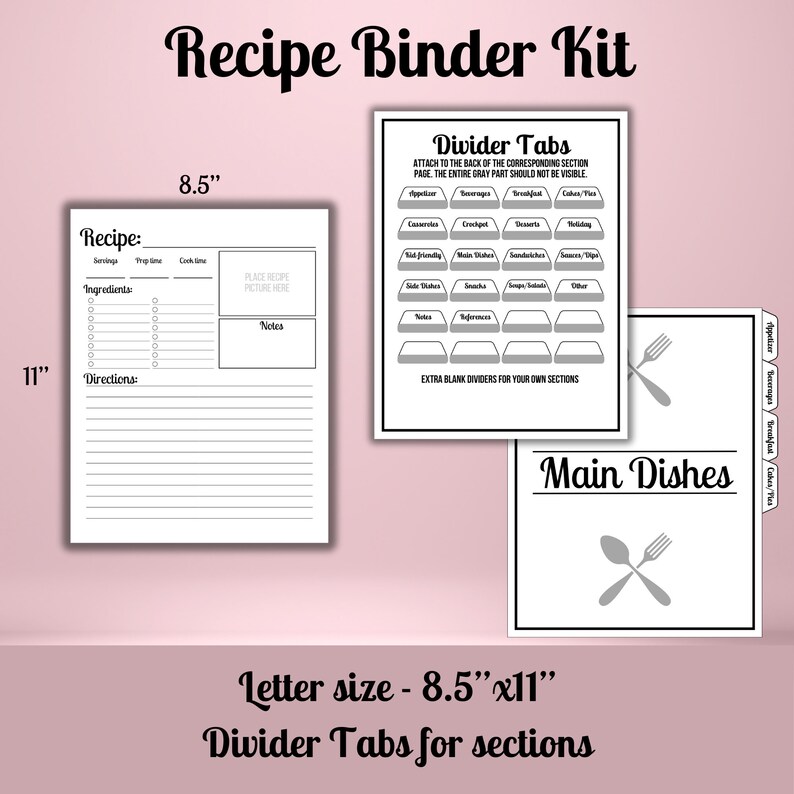 Printable Recipe Binder Kit - Etsy