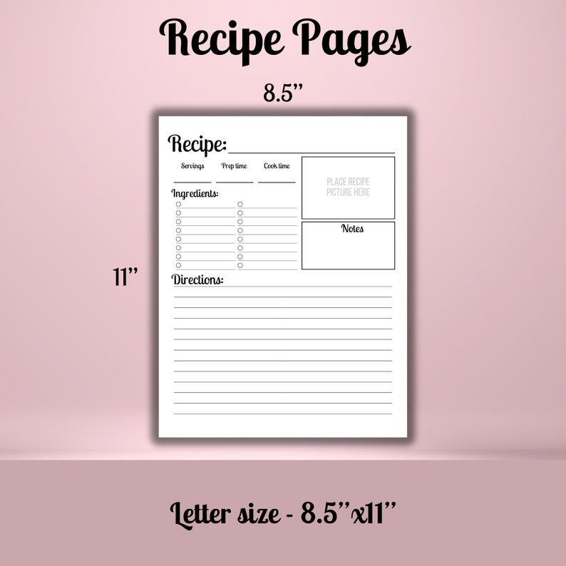 Blank Printable Recipe Cards - Recipe Binder Inserts - Etsy