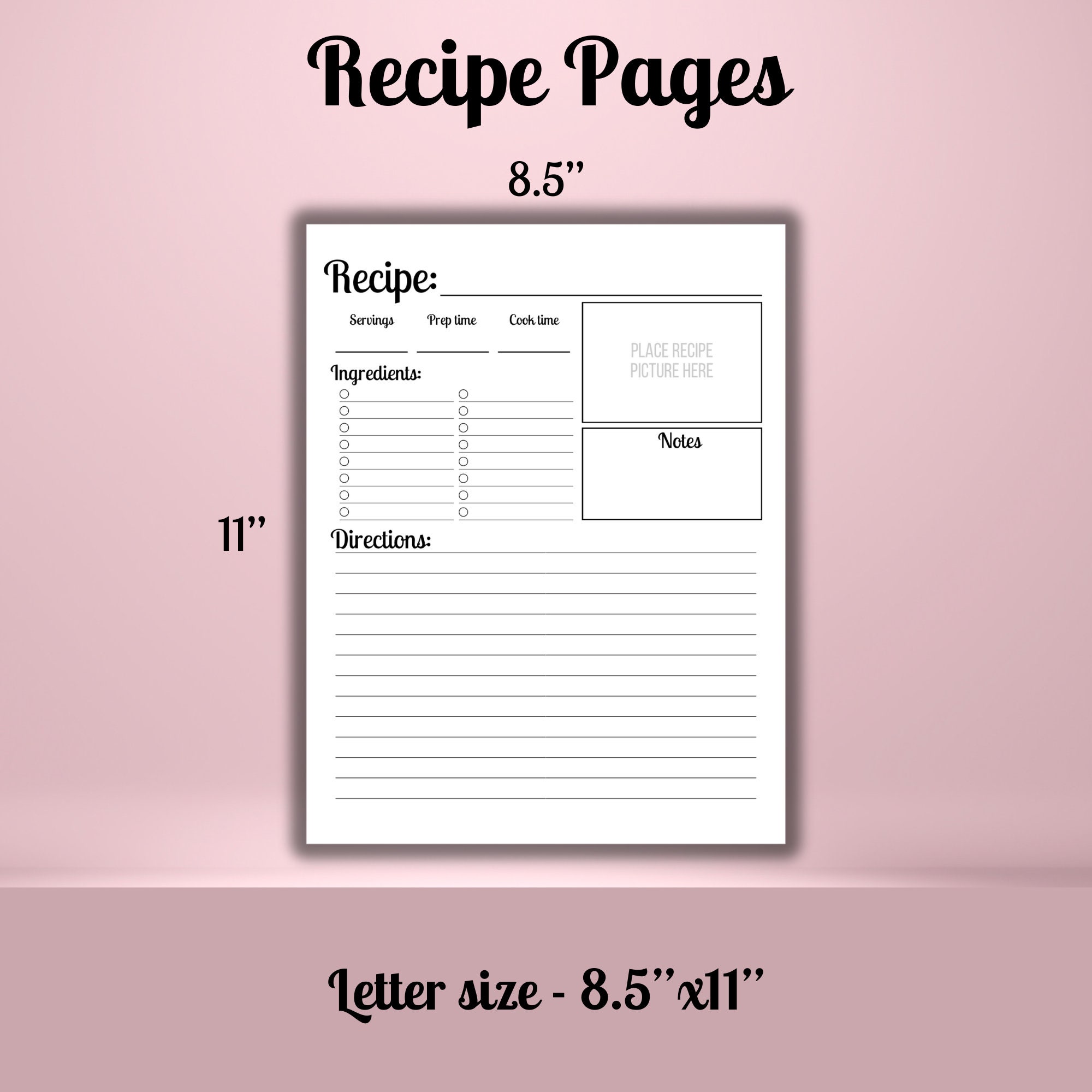 Blank Printable Recipe Cards - Recipe Binder Inserts - Etsy