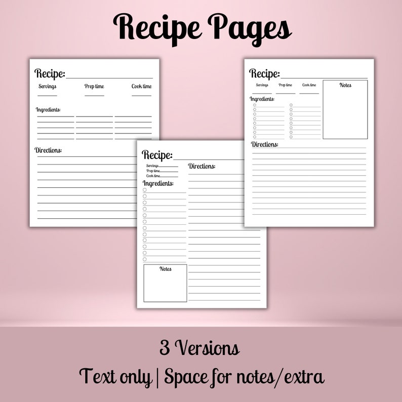 Blank Printable Recipe Cards - Recipe Binder Inserts - Etsy